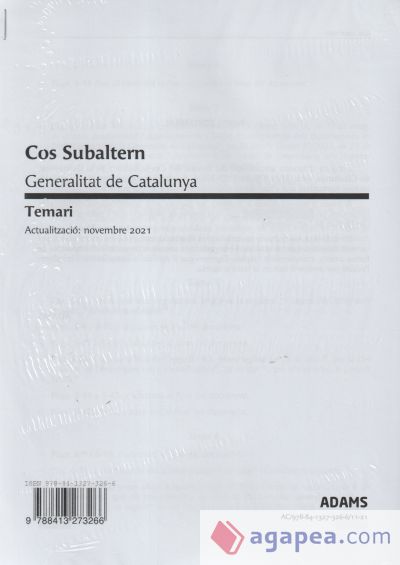 TEMARI COS SUBALTERN GENERALITAT DE CATALUNYA - 9788413273266