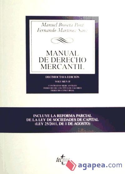MANUAL DE DERECHO MERCANTIL - MANUEL BROSETA PONT; FERNANDO MARTINEZ ... MANUAL DE DERECHO MERCANTIL - MANUEL BROSETA PONT; FERNANDO MARTINEZ ...