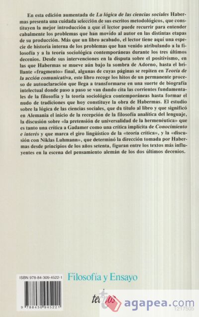 LA LOGICA DE LAS CIENCIAS SOCIALES - JURGEN HABERMAS - 9788430945221