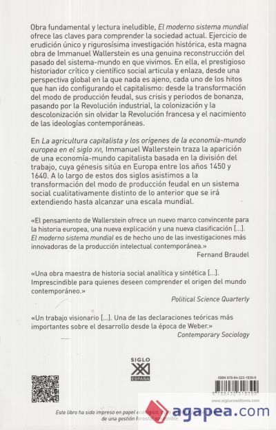 EL MODERNO SISTEMA MUNDIAL I - IMMANUEL MAURICE WALLERSTEIN - 9788432318399